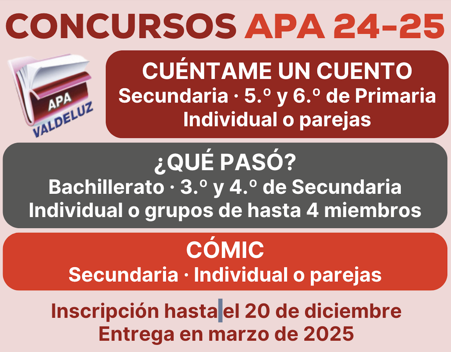 Lanzamiento concursos culturales APA curso 2024-25 – AP@valdeluz
